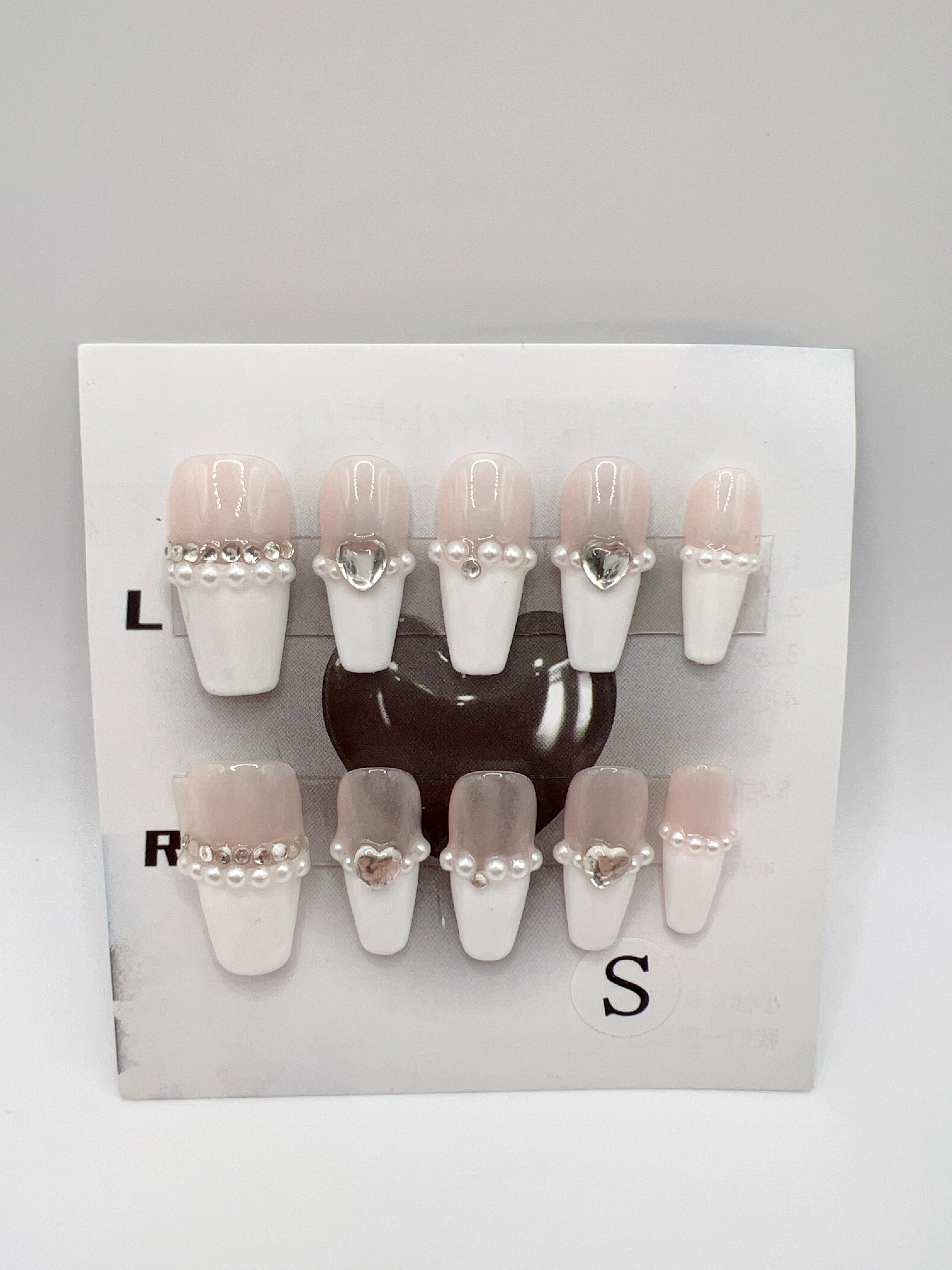 Medium Coffin Press-On Nails with Rhinestones French Tip – Small Size ...